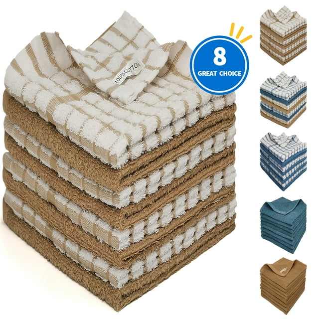Kitchen Dish Cloths Set of 8 ， Super Soft and Absorbent，100% Cotton ...
