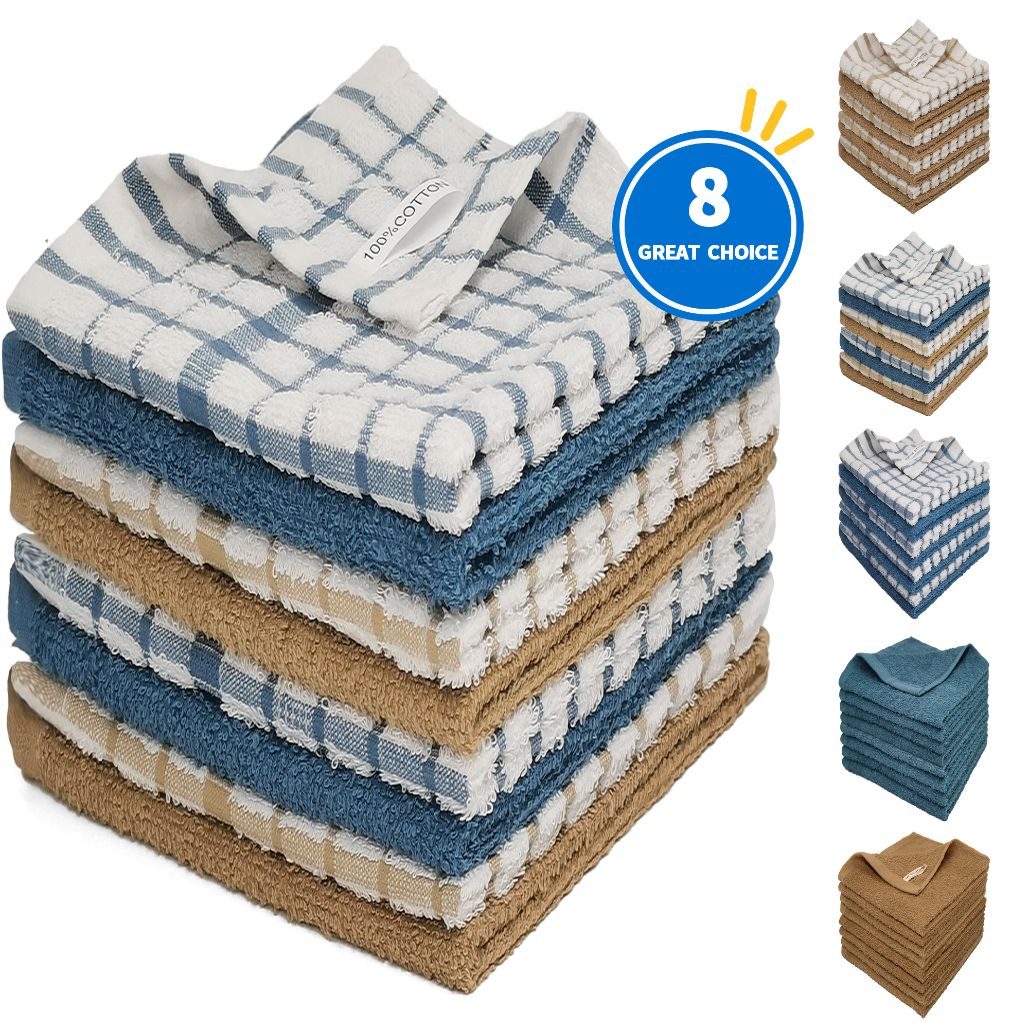 Kitchen Dish Cloths Set of 8 ， Super Soft and Absorbent，100% Cotton ...