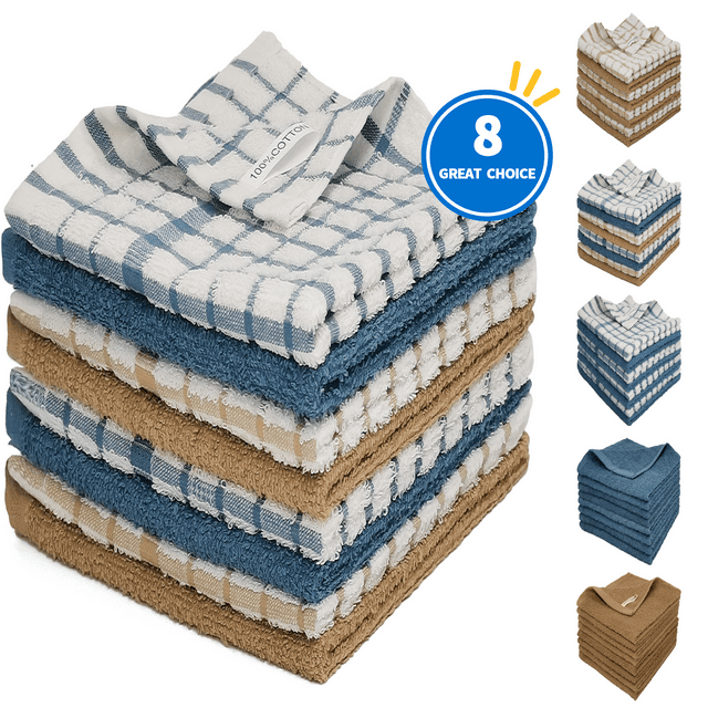 Kitchen Dish Cloths Set of 8 ， Super Soft and Absorbent，100% Cotton ...