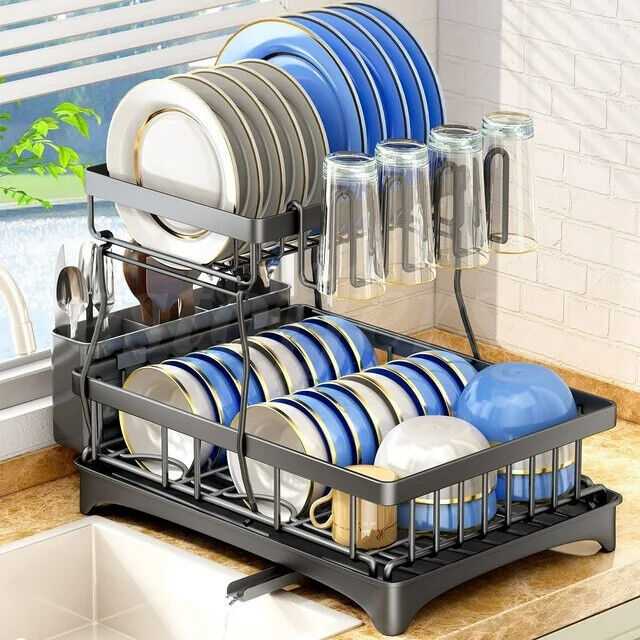 Kitchen Dish Cup Drying Rack Utensil Drainer Dryer Tray Cutlery Holder ...