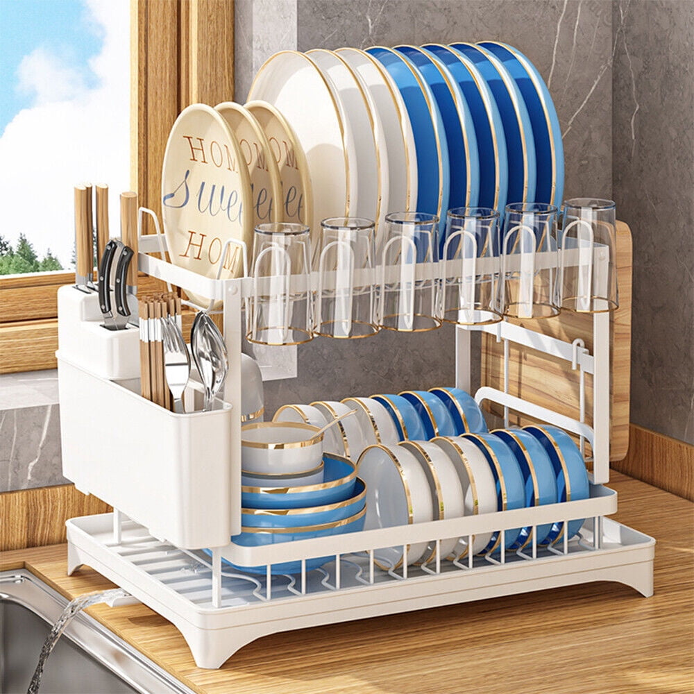 Kitchen Dish Cup Drying Rack Utensil Drainer Dryer Tray Cutlery Holder ...