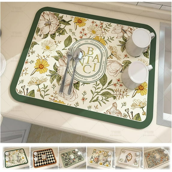 Kitchen Dish Drying Mat, Soft Diatom Mud Absorbent Non-Slip Pad, Quick ...