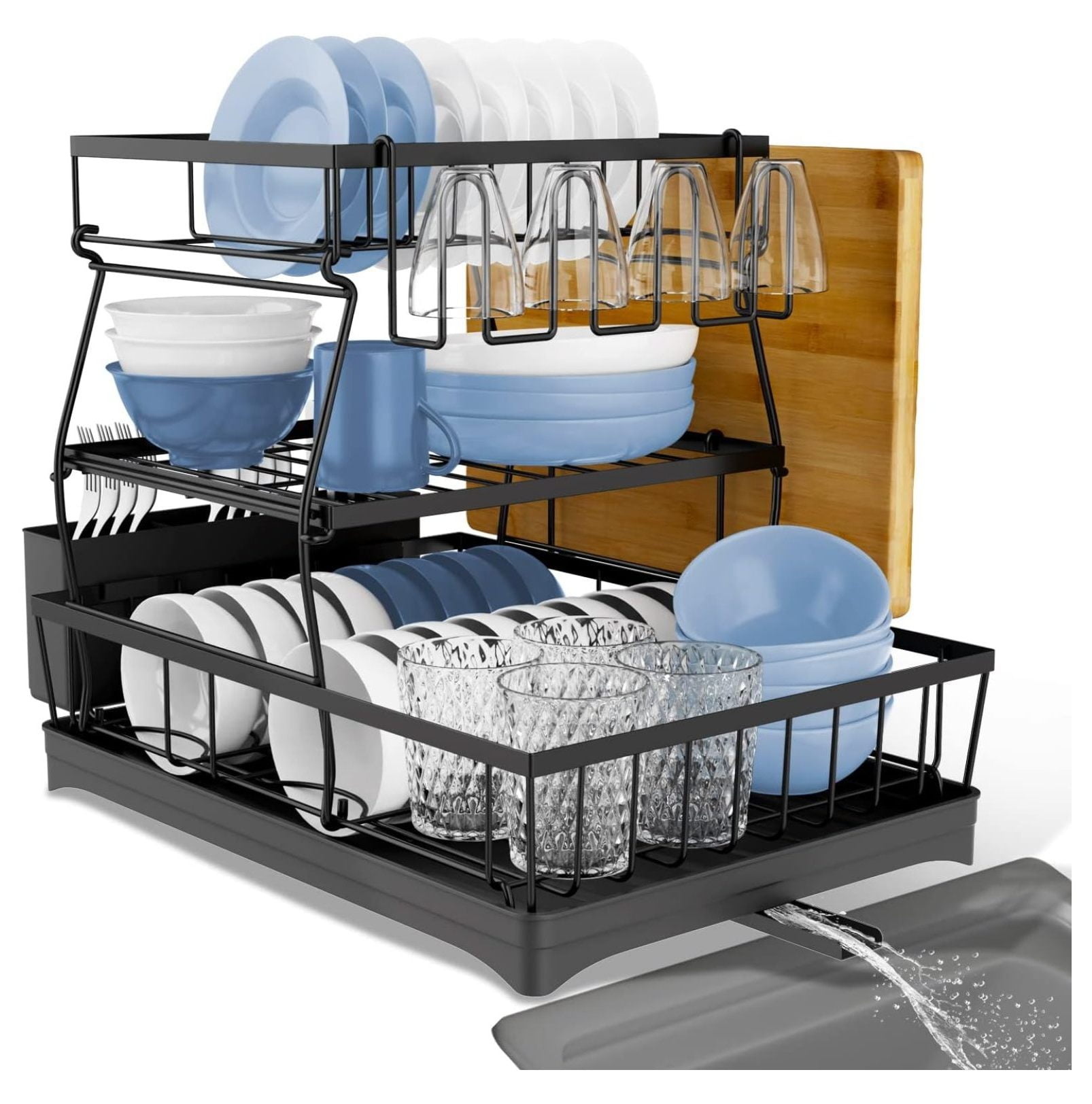 Kitchen Dish Drying Rack 3 Tier Dish Rack And Drainboard Set With