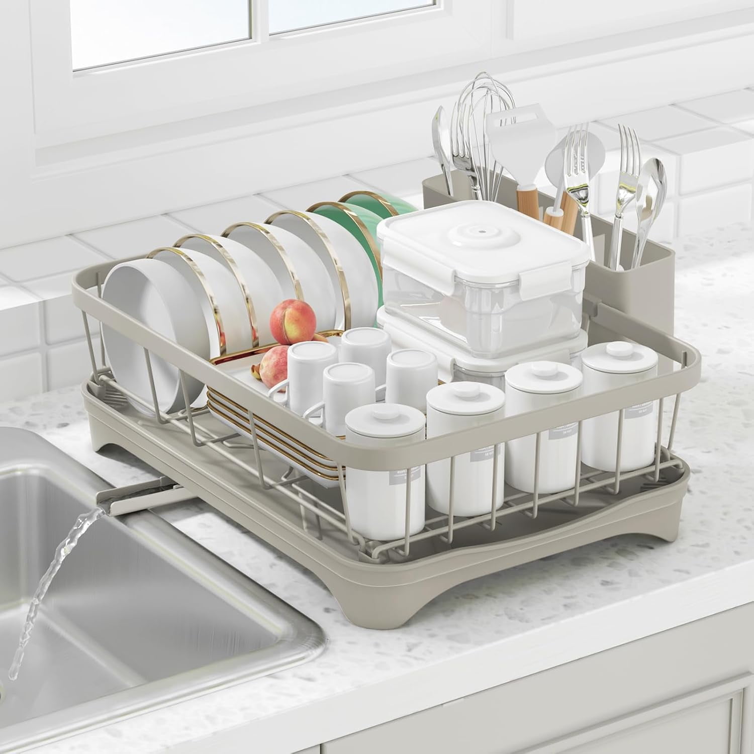Kitchen Dish Drying Rack with Drainboard and Utensil Holders, Large ...