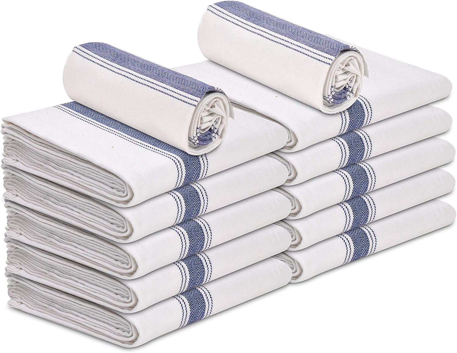 Kitchen Dish Towels 100% Cotton White Flour Sack Tea Cloth with Blue ...