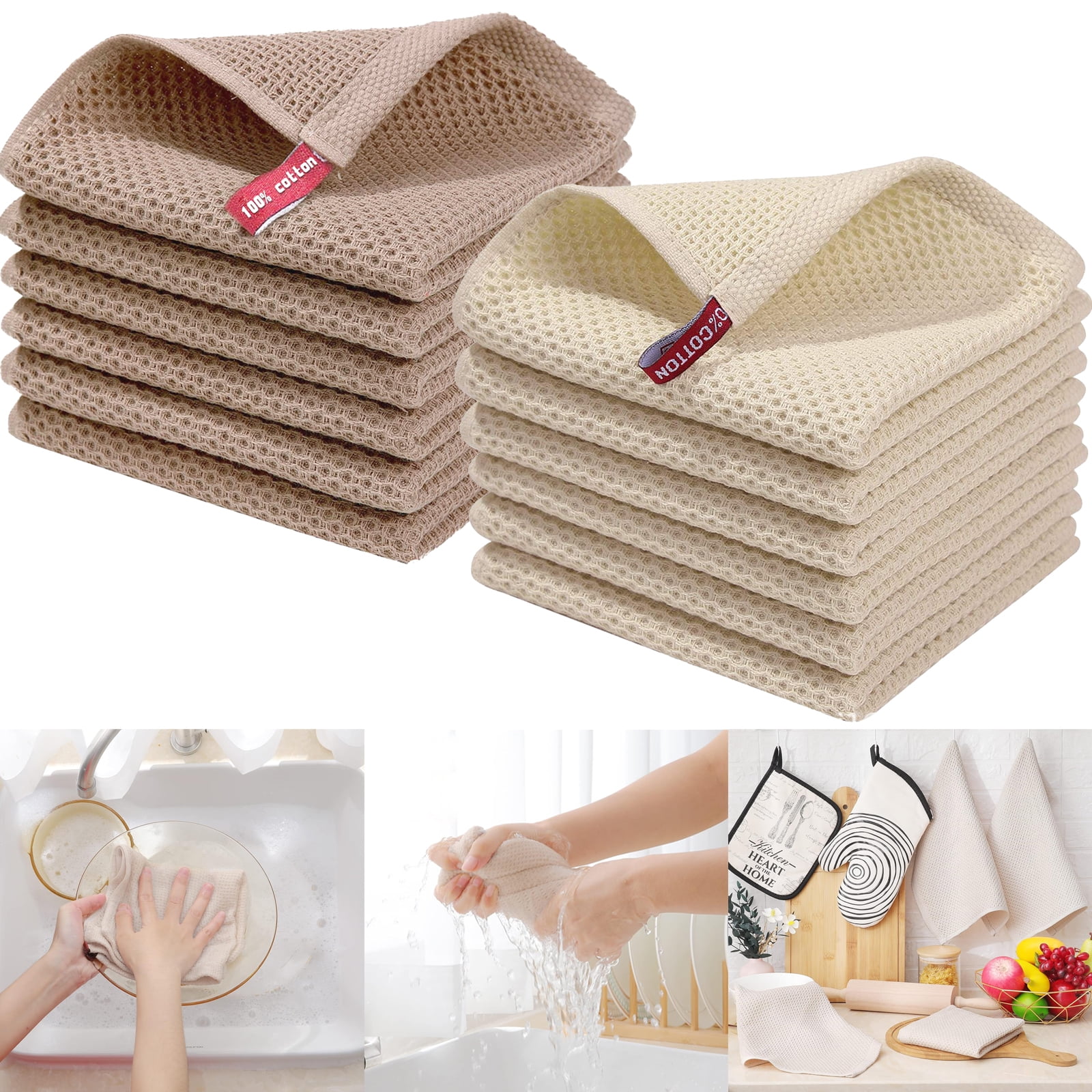 Kitchen Dish Towels, Cotton Dish Cloths for Washing Dishes, Super Soft ...