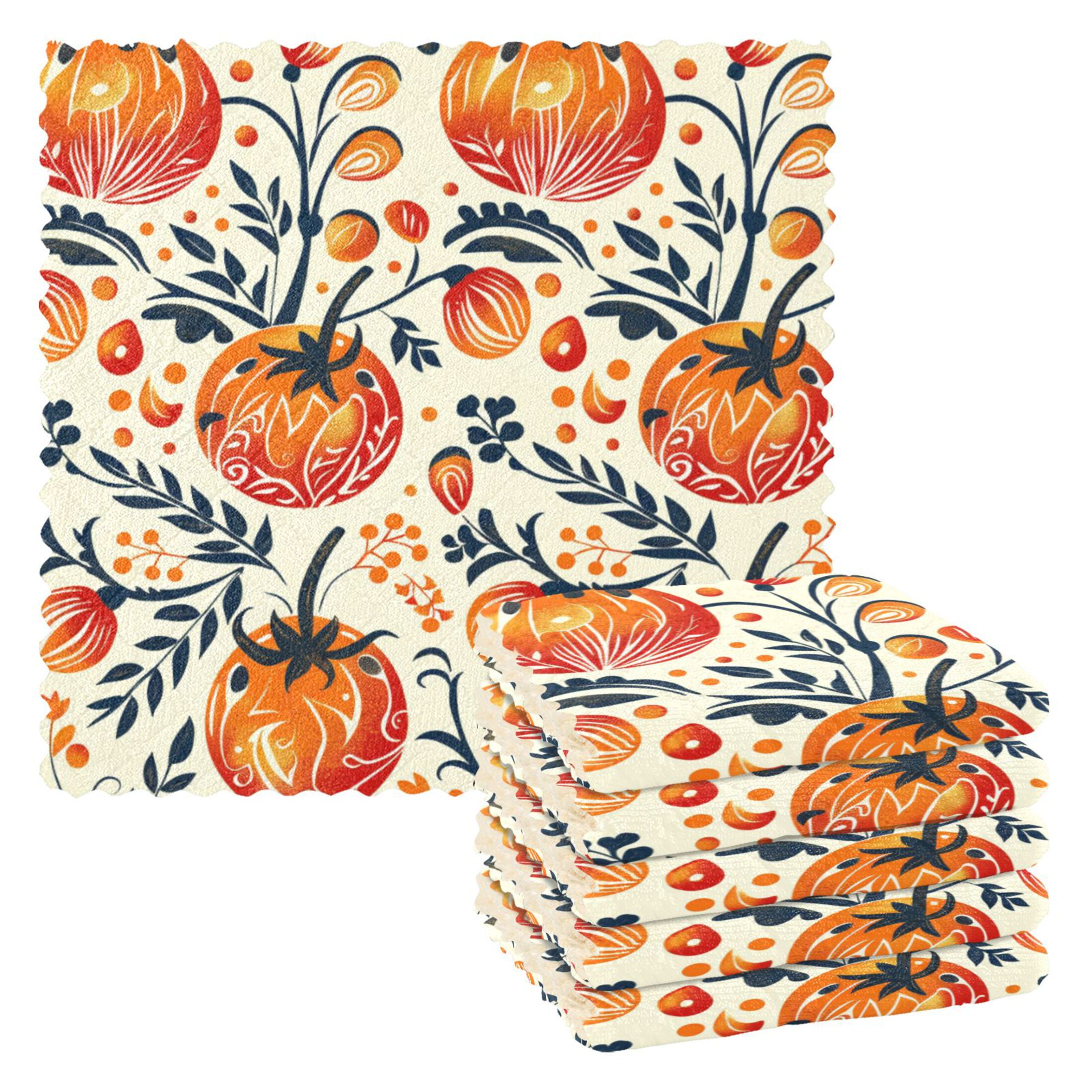 Kitchen Dish Towels Soft Absorbent Dish Cloths 11"x11" Tomato Folk Art ...