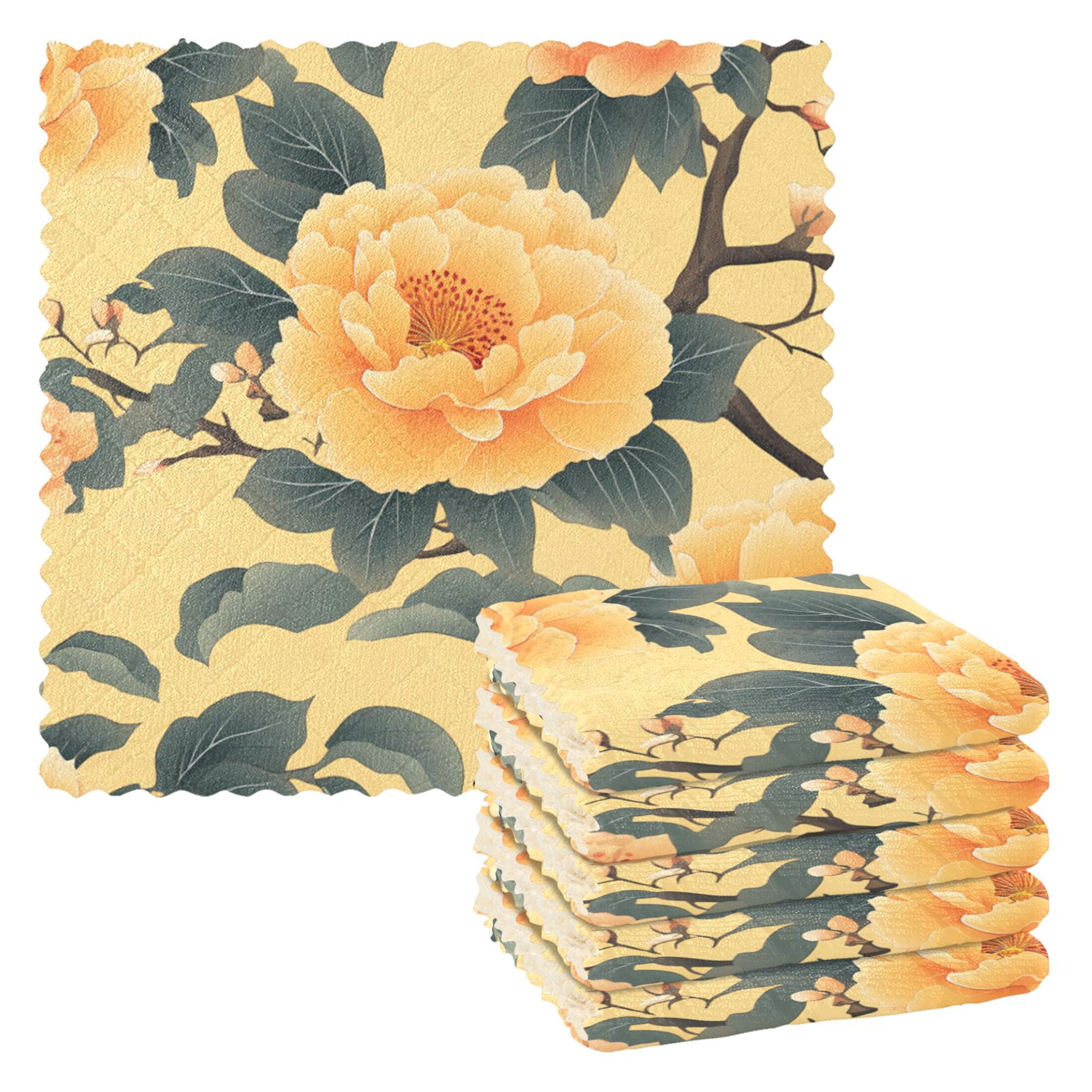 Kitchen Dish Towels Soft Absorbent Dish Cloths 11"x11" Yellow Elegant ...