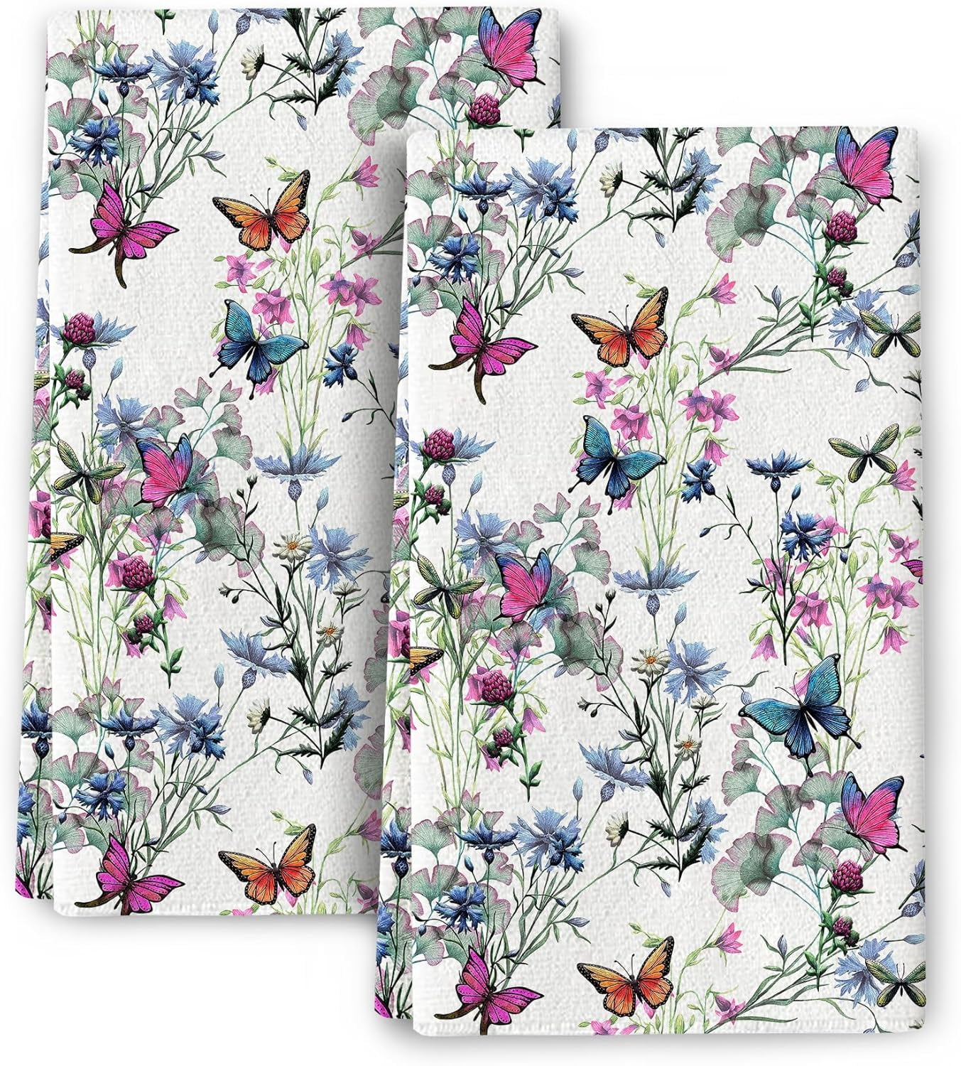 Kitchen Dish Towels Spring Summer Flowers Butterfly Hand Towels Set of ...