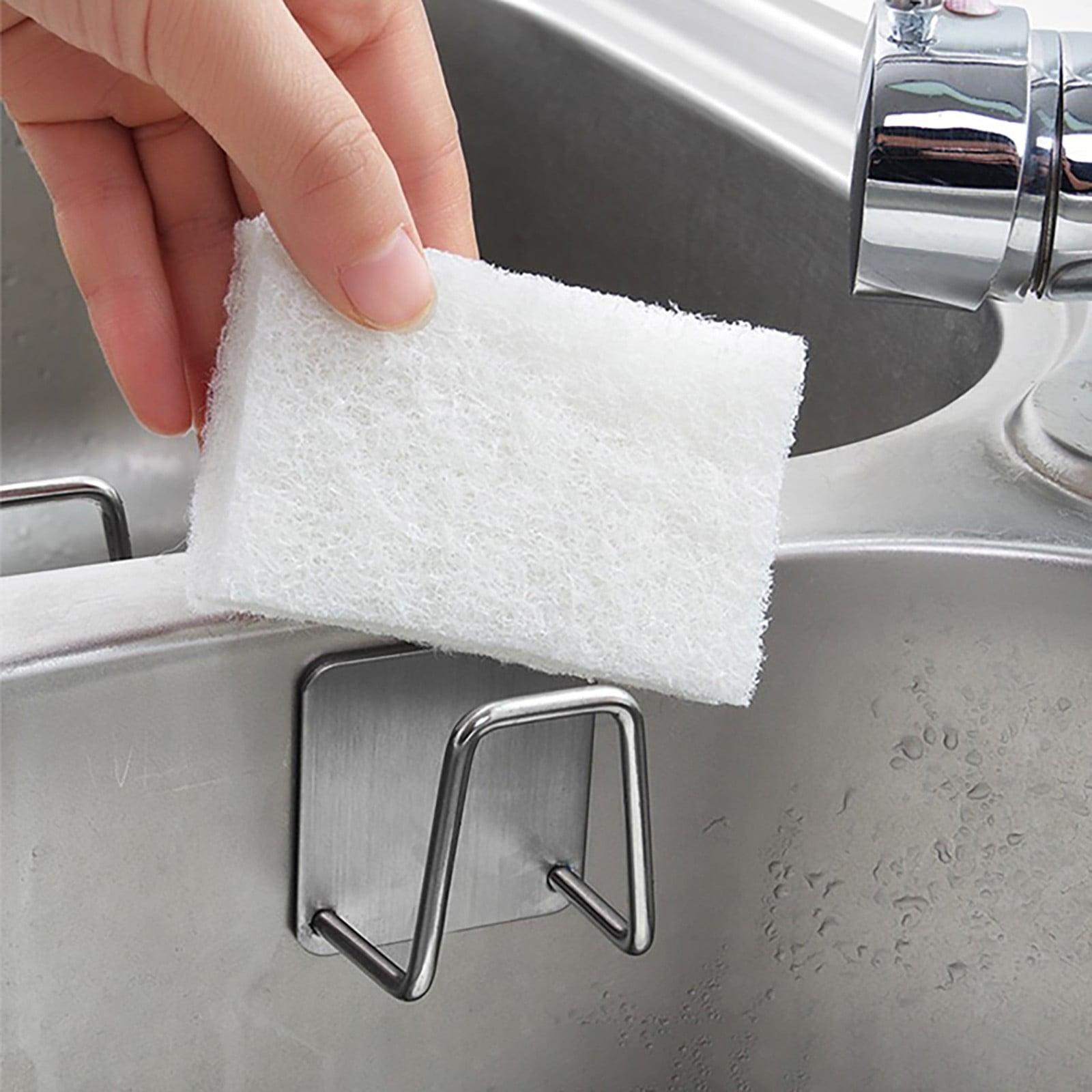 Kitchen Dishwashing Sponge Soap Stainless 2PC Holder Liquid Brush ...