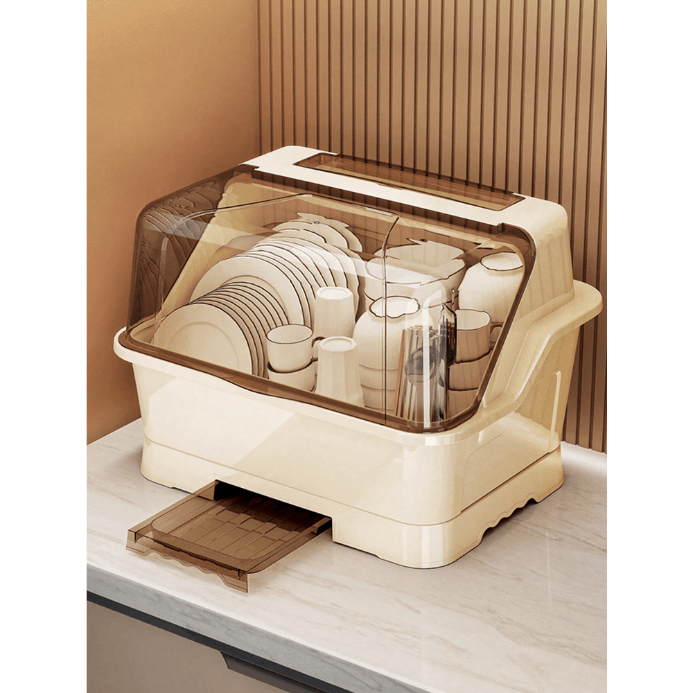 Kitchen Drain Dish Cabinet With Cover, Dishware And Utensils Storage ...