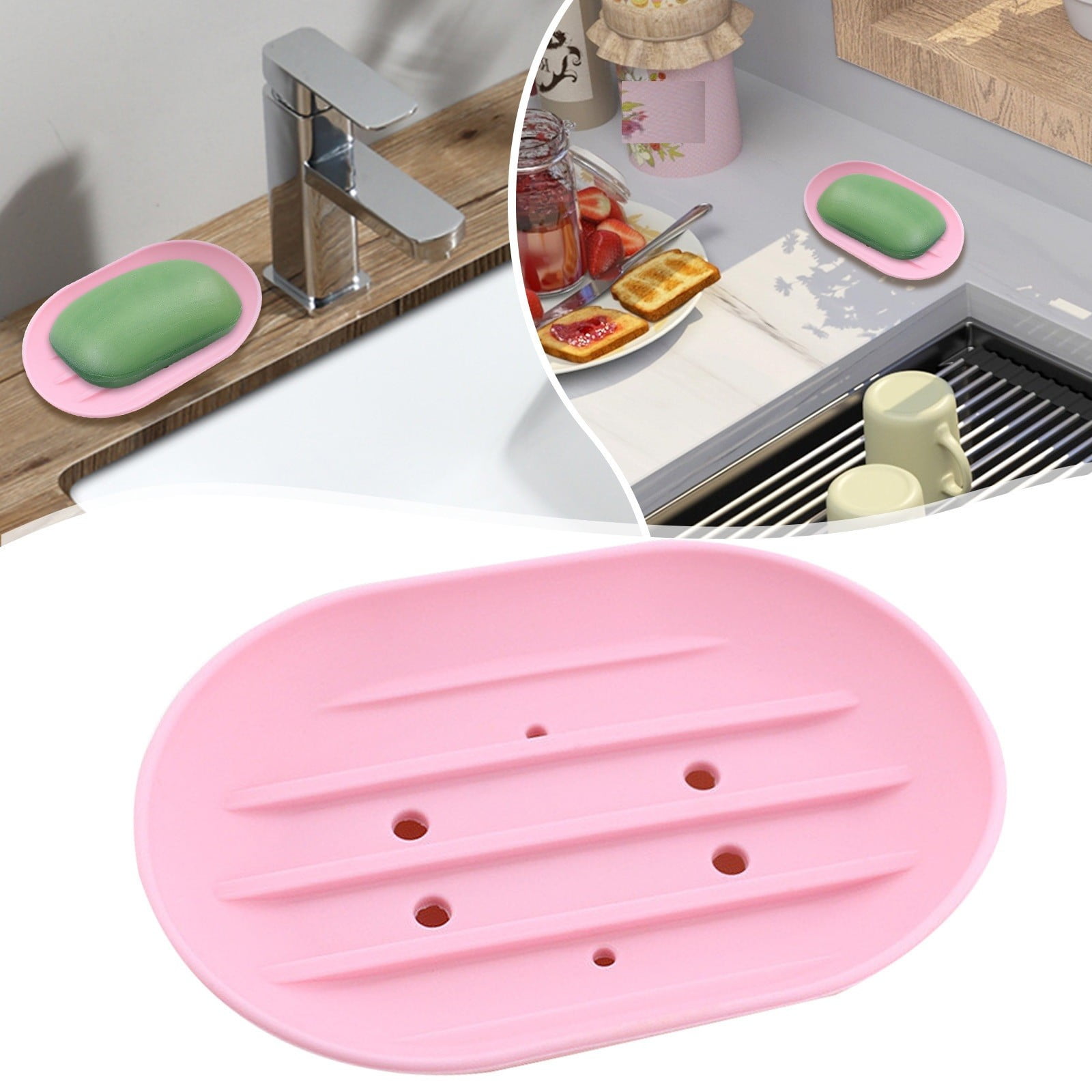Kitchen Drain Rack,Silicone Drip Catching Soap Dish Soap Box Dishcloth ...