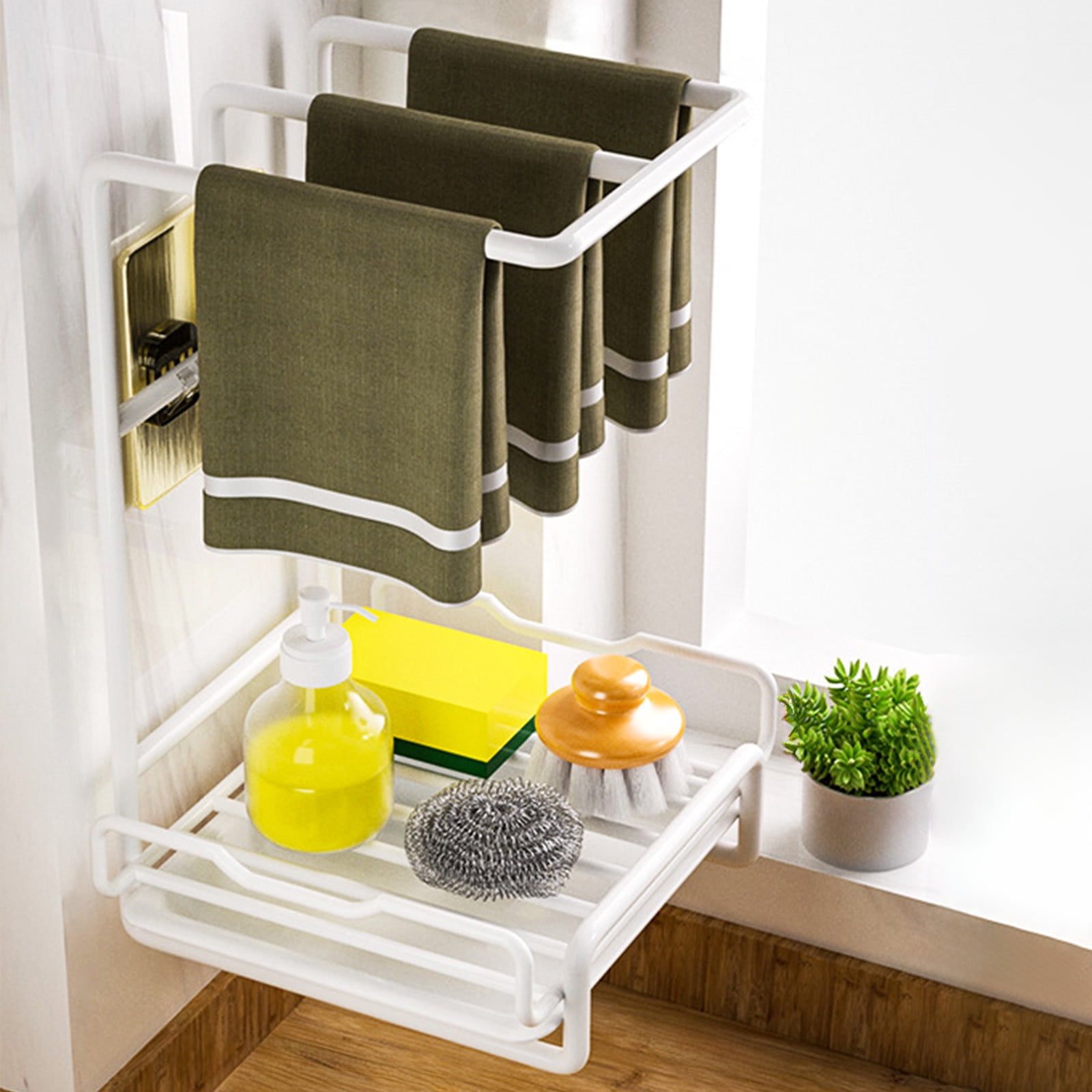Kitchen Drainage Shelf, Non Punching Stick Hook Organizer, Wall-Mounted ...