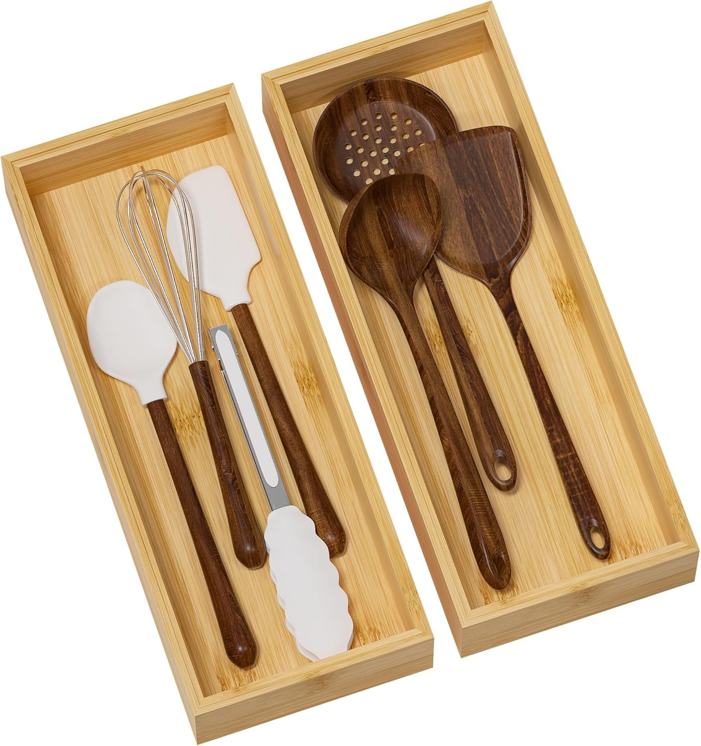 Kitchen Drawer Organizer Bins, Stackable Bamboo Deep Drawer Organizer ...