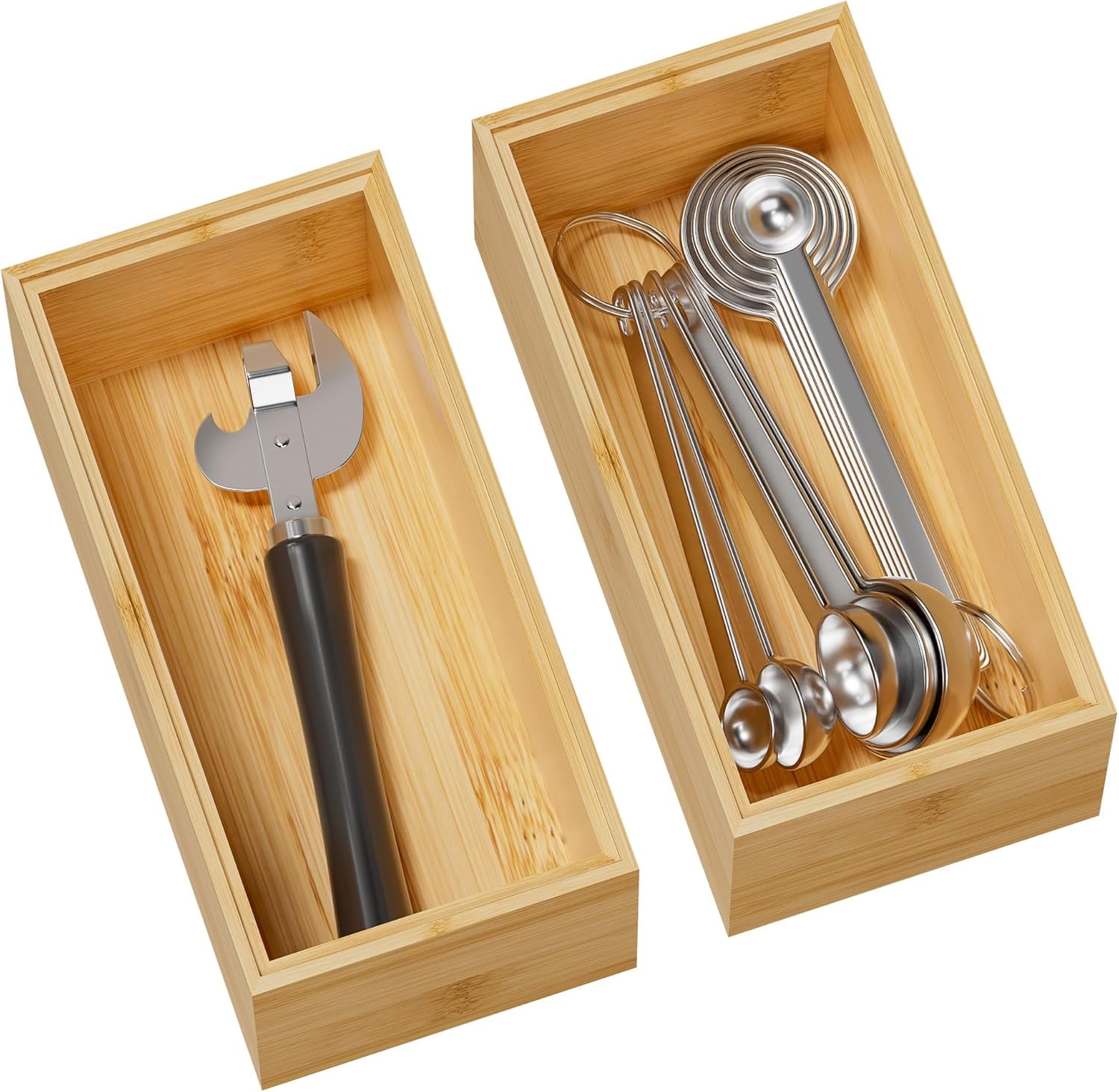 Kitchen Drawer Organizer Bins, Stackable Bamboo Deep Drawer Organizer ...