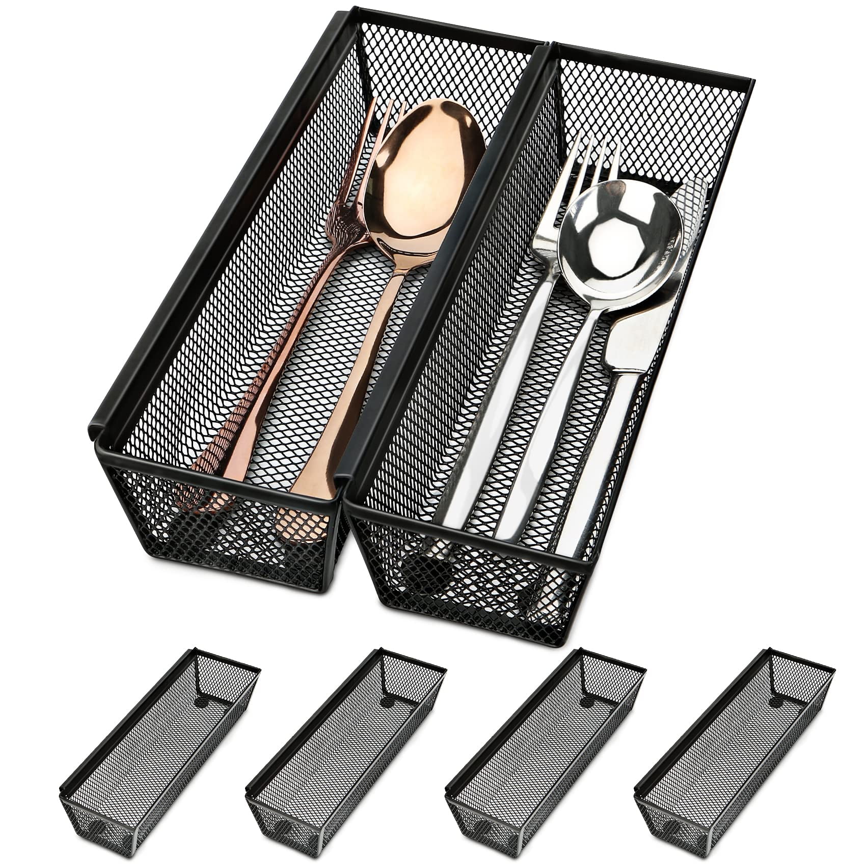Kitchen Drawer Organizer Set of 6, Utensil Tray for Large Cutlery ...