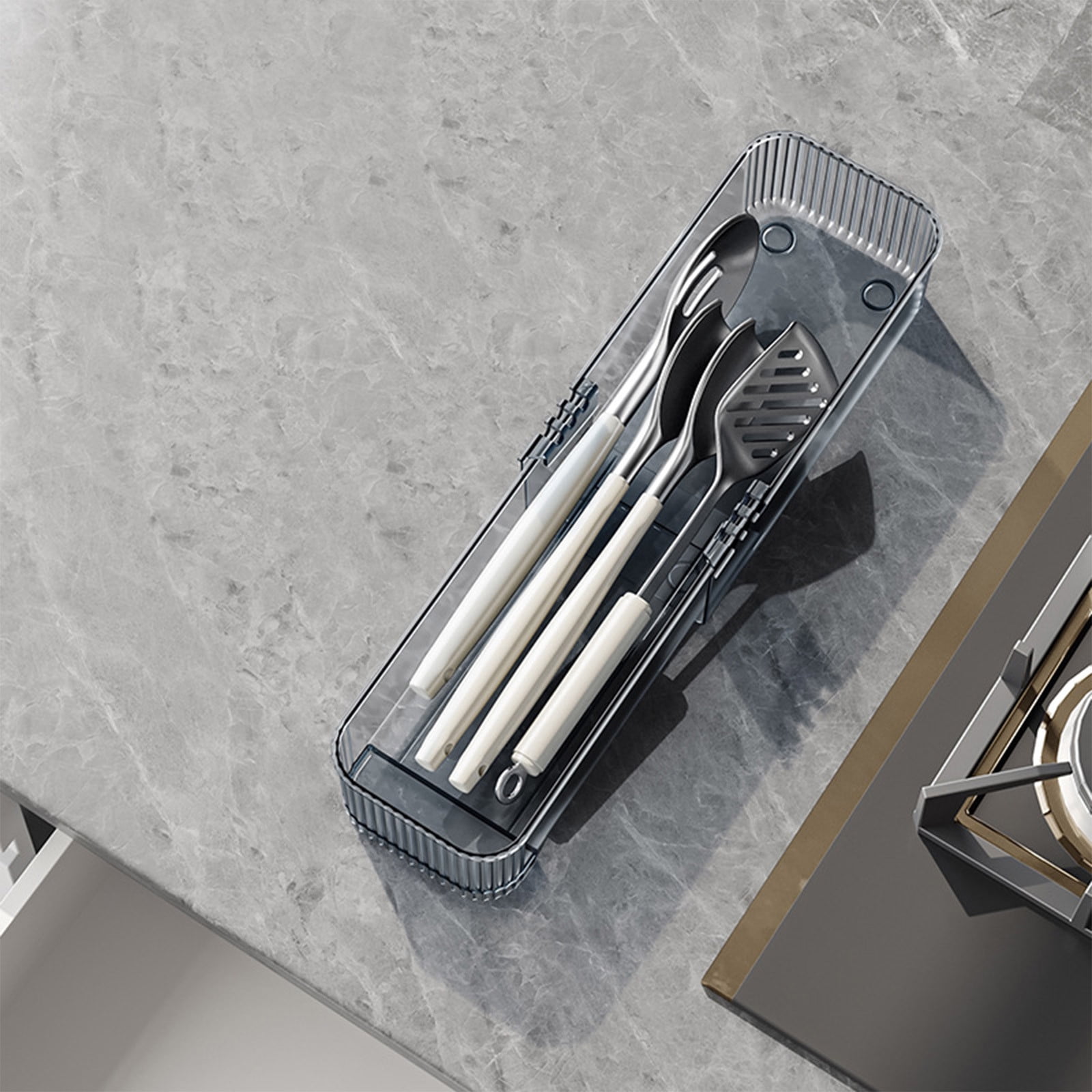 Kitchen Drawer Storage Box, Retractable Partition Tableware Box, Clear ...