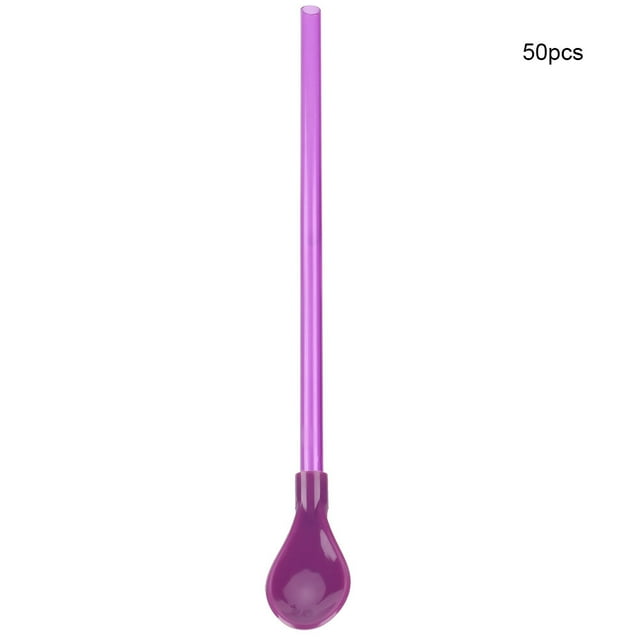 Kitchen & Drink Stirrer Combo 50-Piece Purple Dual-Function Straw Spoon ...
