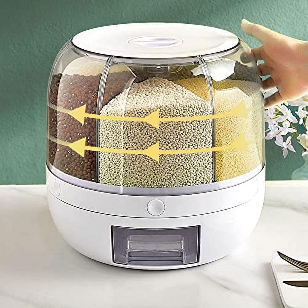Kitchen Dry Food Rice Container, 6-Grid Cereal Dispenser Storage Box ...