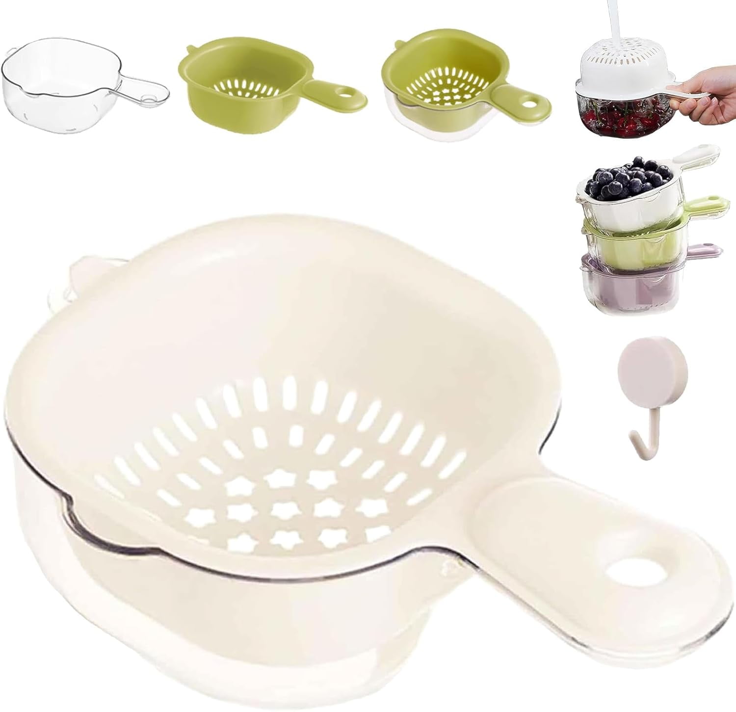 Kitchen Dual-Layer Draining Basket With Handle,Secure Lock Design,1 ...