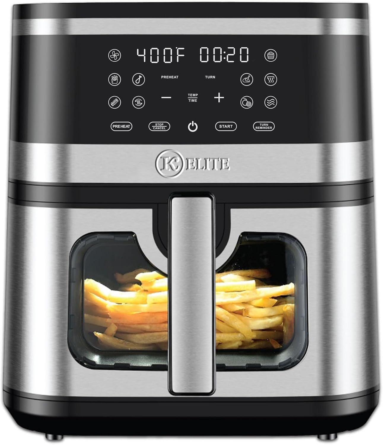 Kitchen Elite® Air Fryer Oven Stainless Steel, XL 8.5QT Large Airfryer with View Window, 10 one ...