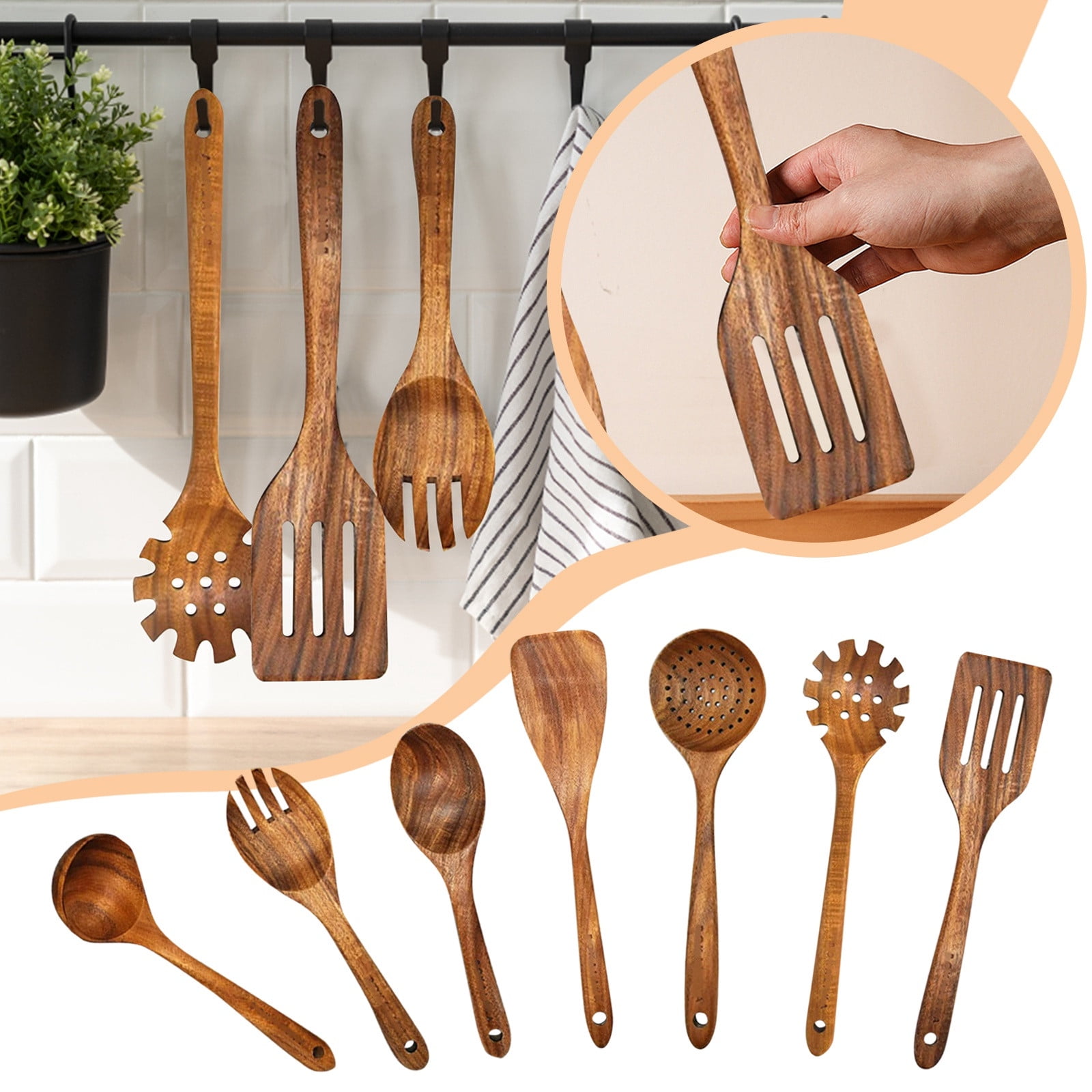 Kitchen Essentials Stiwee 7-Piece Natural Komu Cooking Utensils Set ...