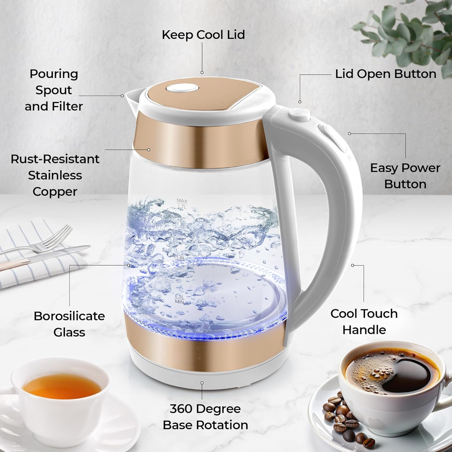 Kitchen Fast Boiling Electric Water Kettle - 1.7L, 1500W, Auto Shut-Off ...