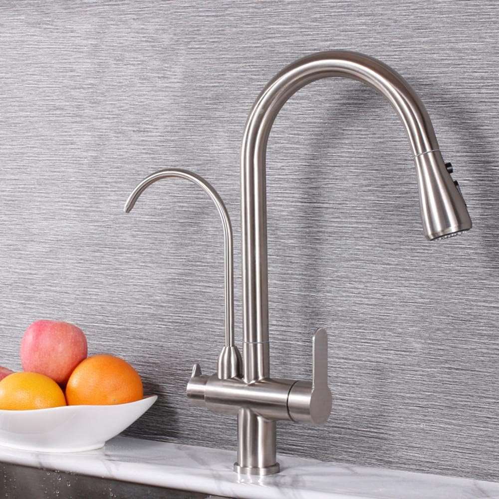 Kitchen Faucet 3 in 1 with Pull Down Sprayer Stainless Steel Brushed ...