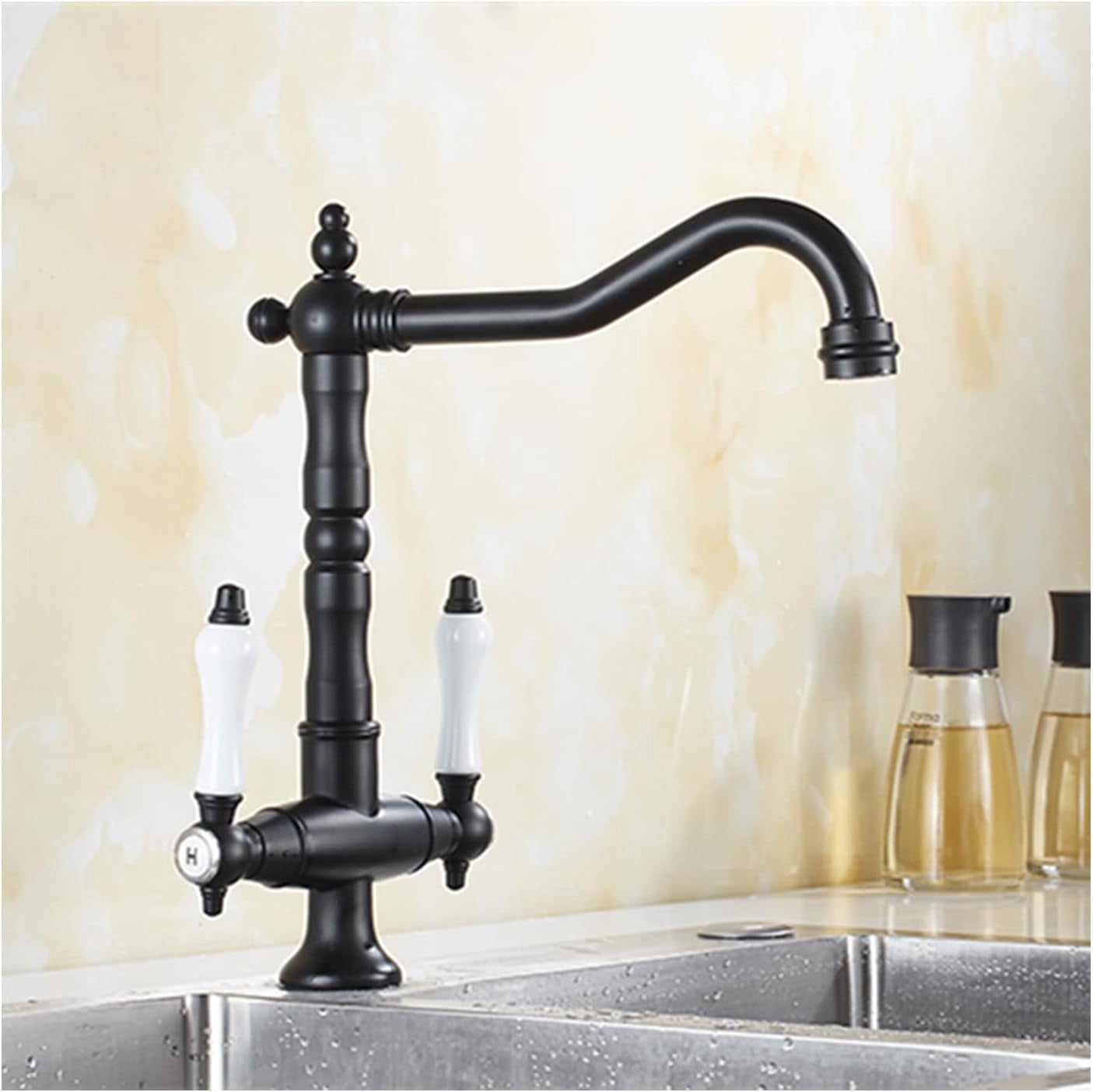 Kitchen Faucet Brass 2 Handle Kitchen Sink Faucet Deck Mounted Hot and ...