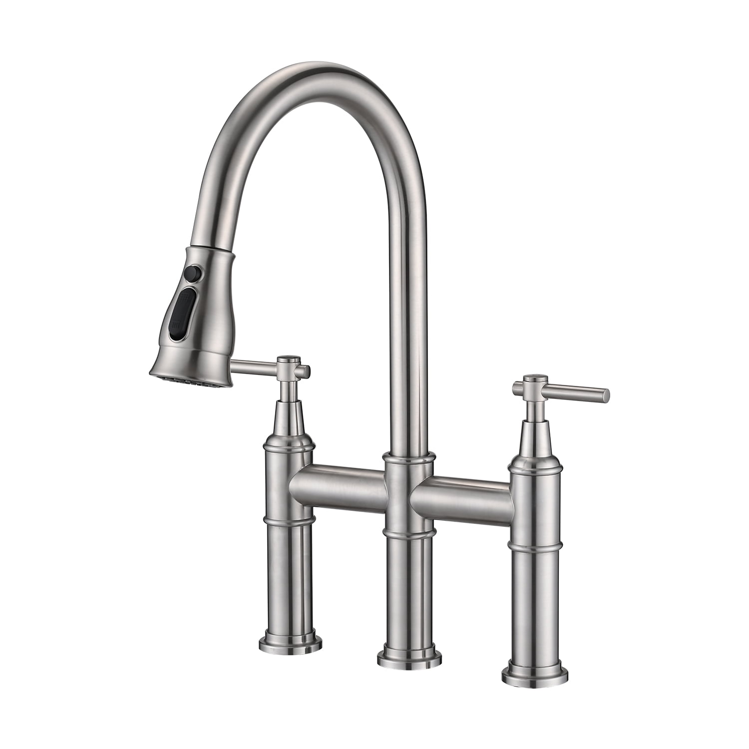Kitchen Faucet Double Handle Bridge Kitchen Faucet With Pull-Down Spray ...