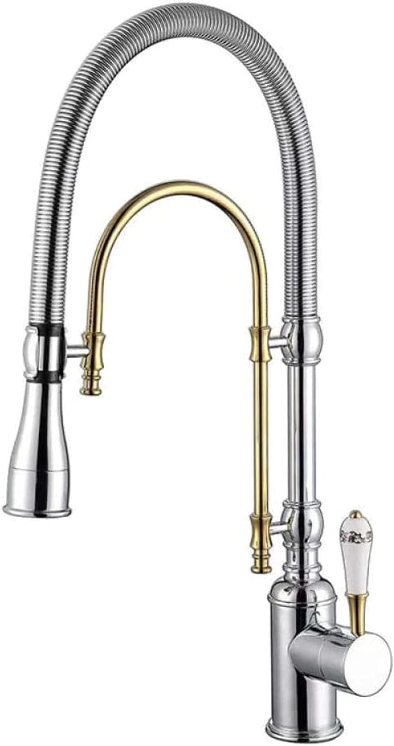 Kitchen Faucet Gold Brass Pull Down Kitchen Faucet Sink Mixer Tap Hot ...