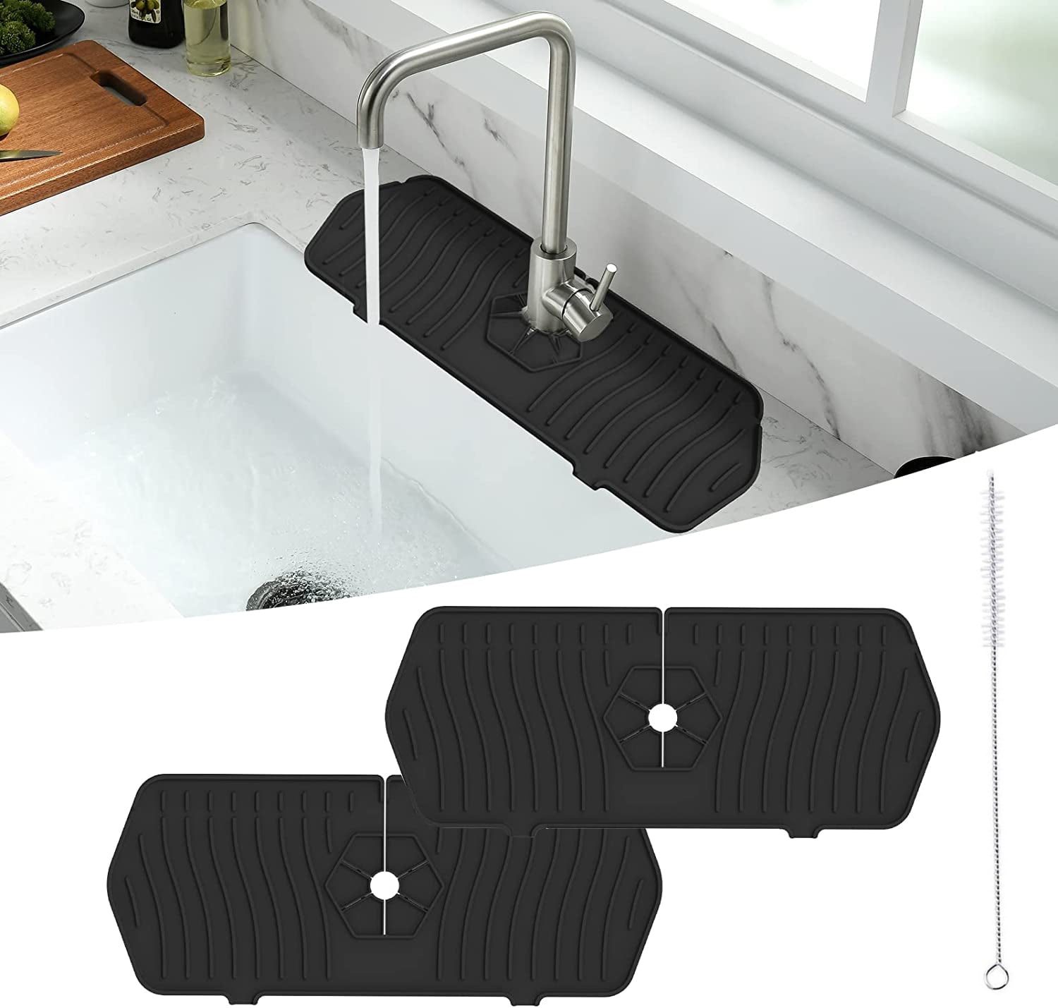 Silicone Kitchen Faucet Mat, Sink Splash Guard, Self Draining Pad ...