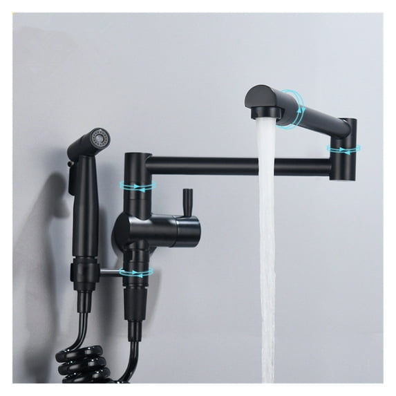 Kitchen Faucet Pot Filler Tap Wall Mounted Single Cold Black Tap ...