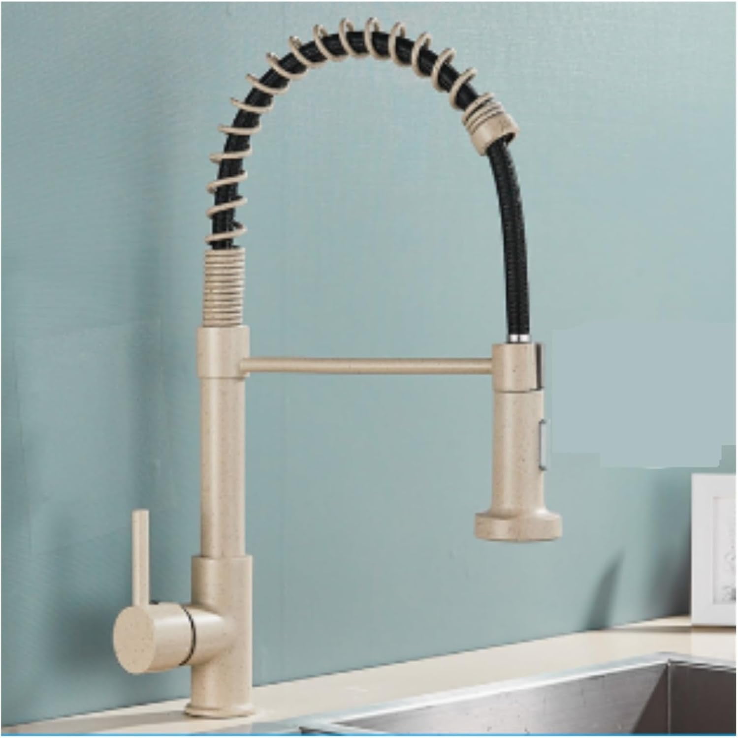 Kitchen Faucet Pull Out Sprayer Countertop Mount Matte Black Mixer ...
