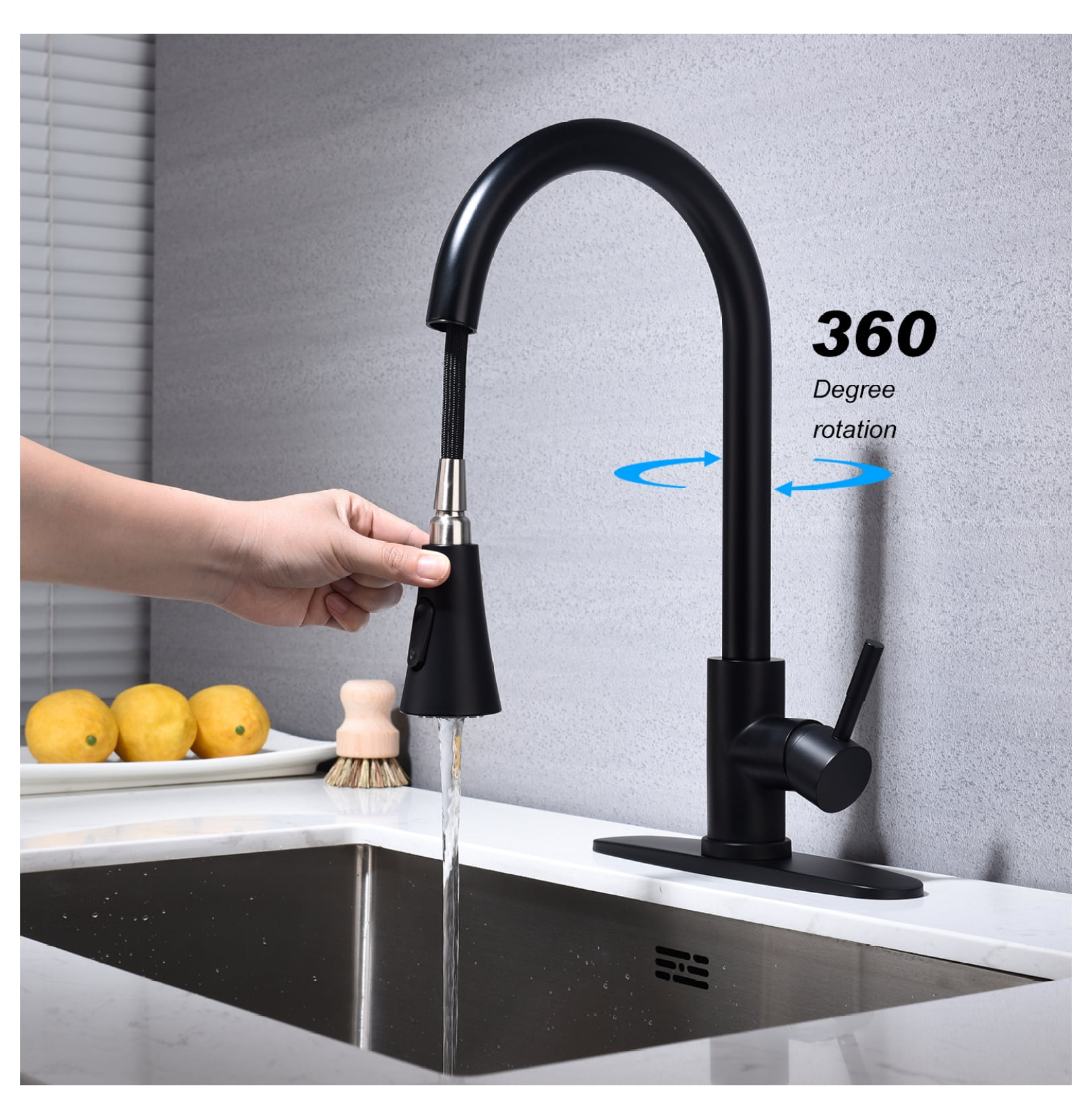 Kitchen Faucet with Pull Out Sprayer, 360° Swivel Single Handle Sink ...