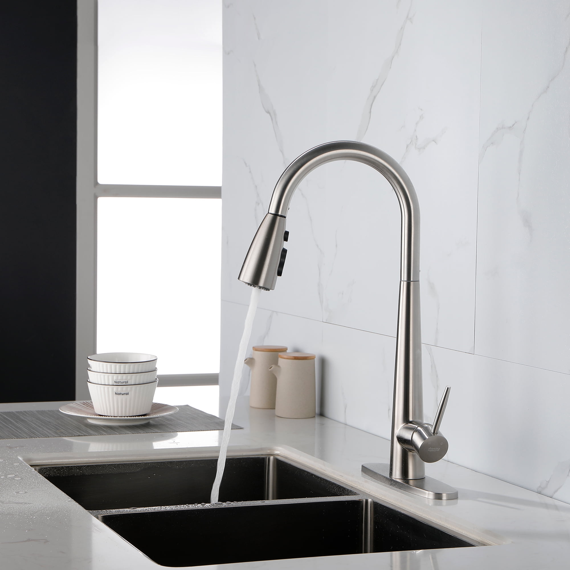 Kitchen Faucet with Pull Down Sprayer Brushed Nickel, High Arc Single ...