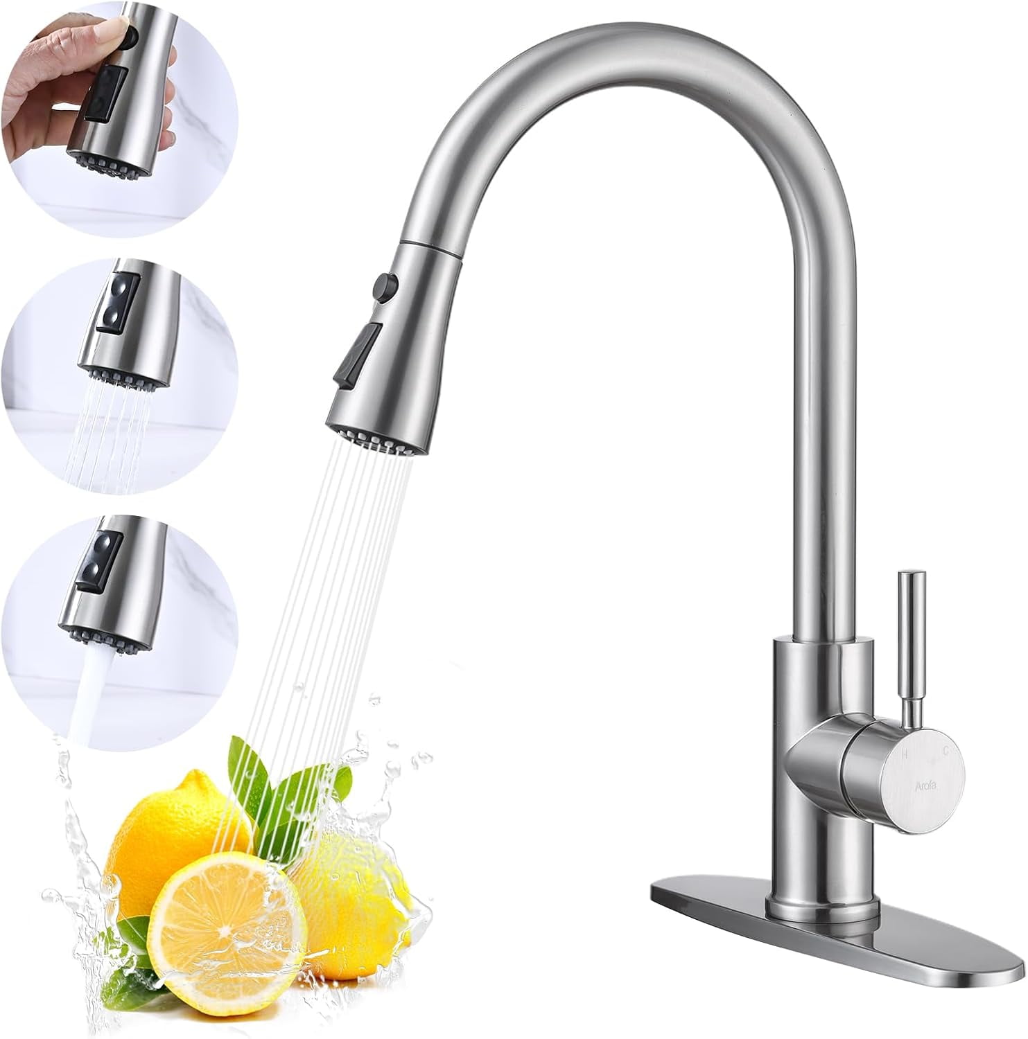 Kitchen Faucet with Pull Down Sprayer, Brushed Nickel Kitchen Sink ...
