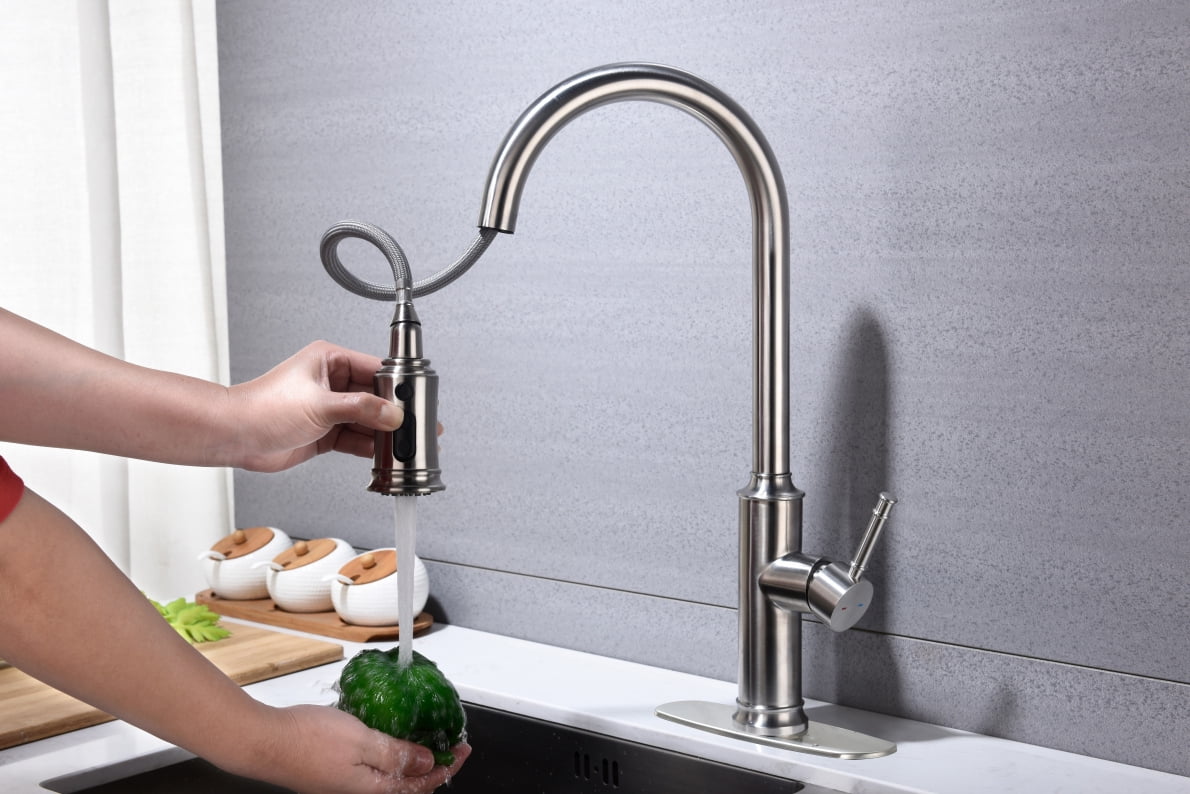 Kitchen Faucet with Pull Down Sprayer, High Arc Modern Single Handle ...