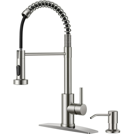 Kitchen Faucet with Soap Dispenser, Brushed Nickel Stainless Spring ...