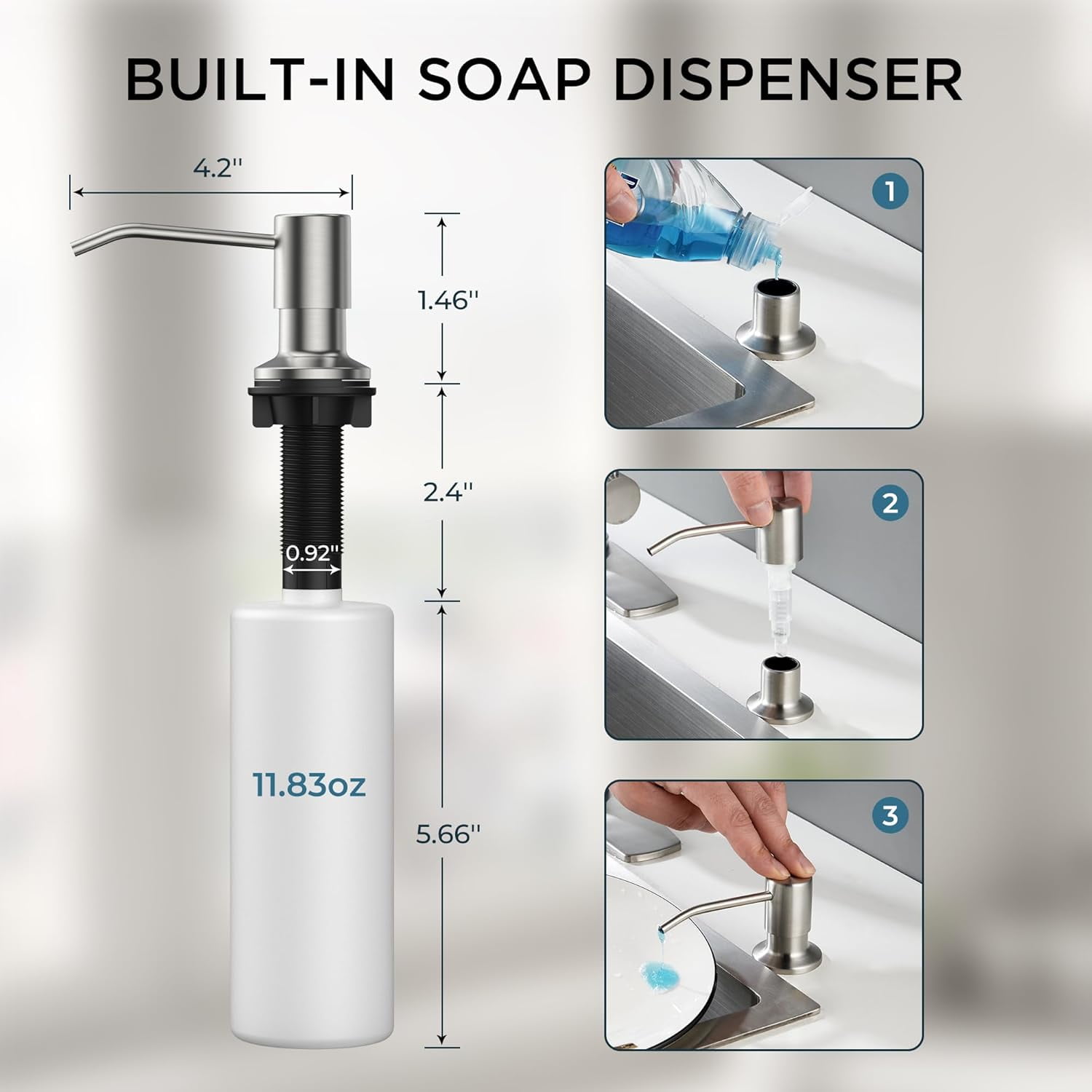Kitchen Faucet with Soap Dispenser, Brushed Nickel Stainless Steel ...