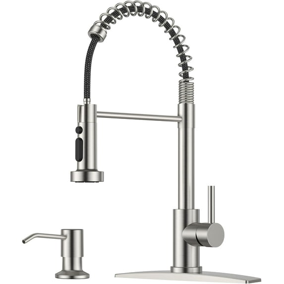 Kitchen Faucet with Soap Dispenser, Burhsed Nickel Stainless Steel ...