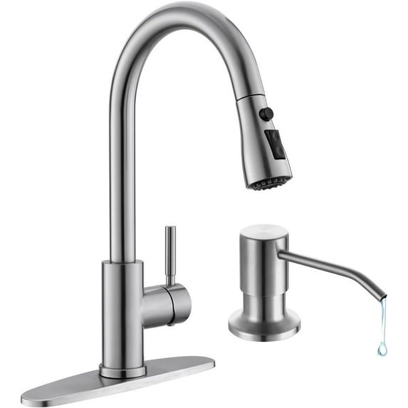 Kitchen Faucet with Soap Dispenser, Stainless Kitchen Sink Faucet with ...
