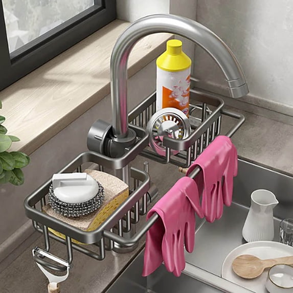 Kitchen Faucet Storage Rack, Aluminum Alloy Sink Organizer for Sponges ...