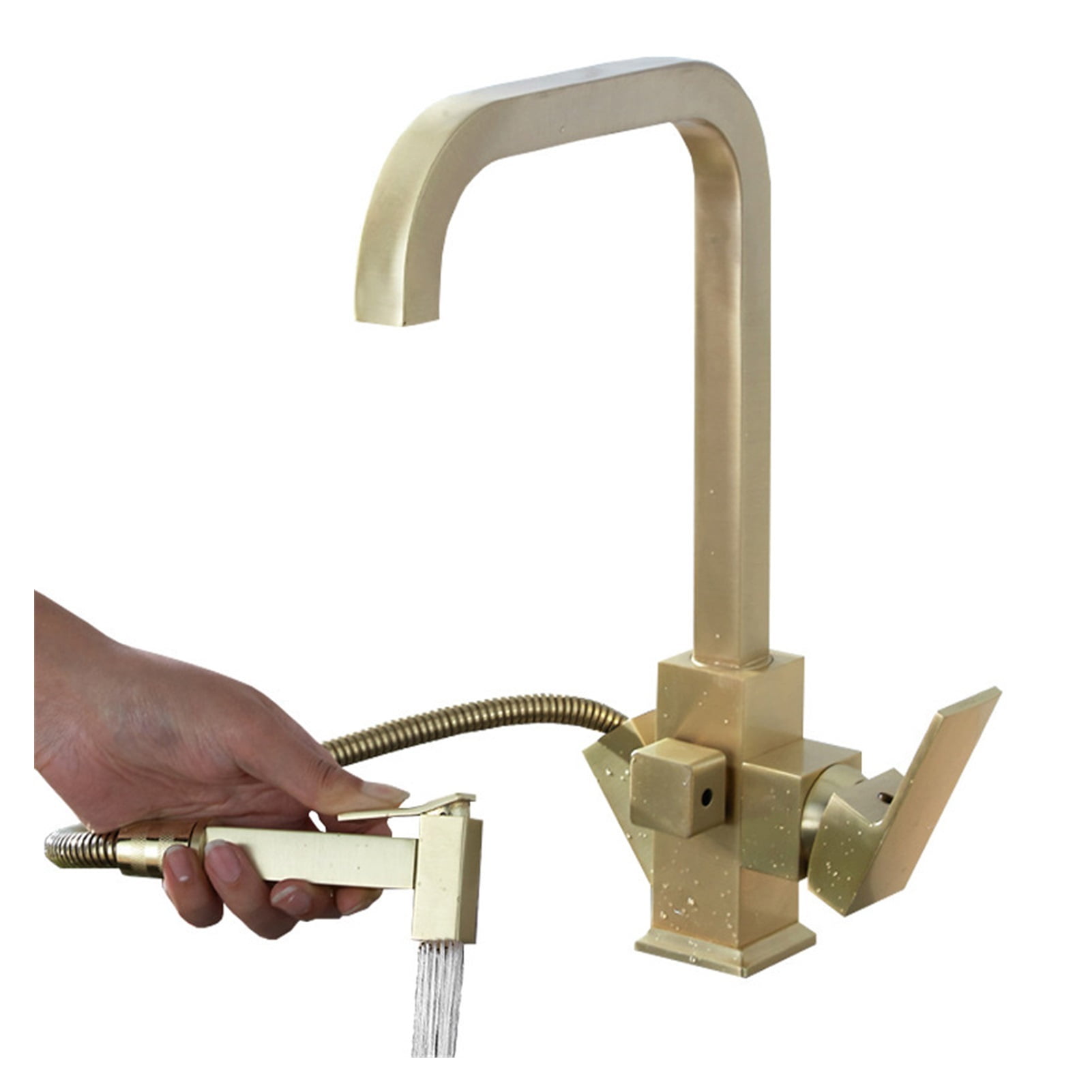 Kitchen Faucet With Hand Shower Head Brushed Gold Kitchen Mixer Hot ...