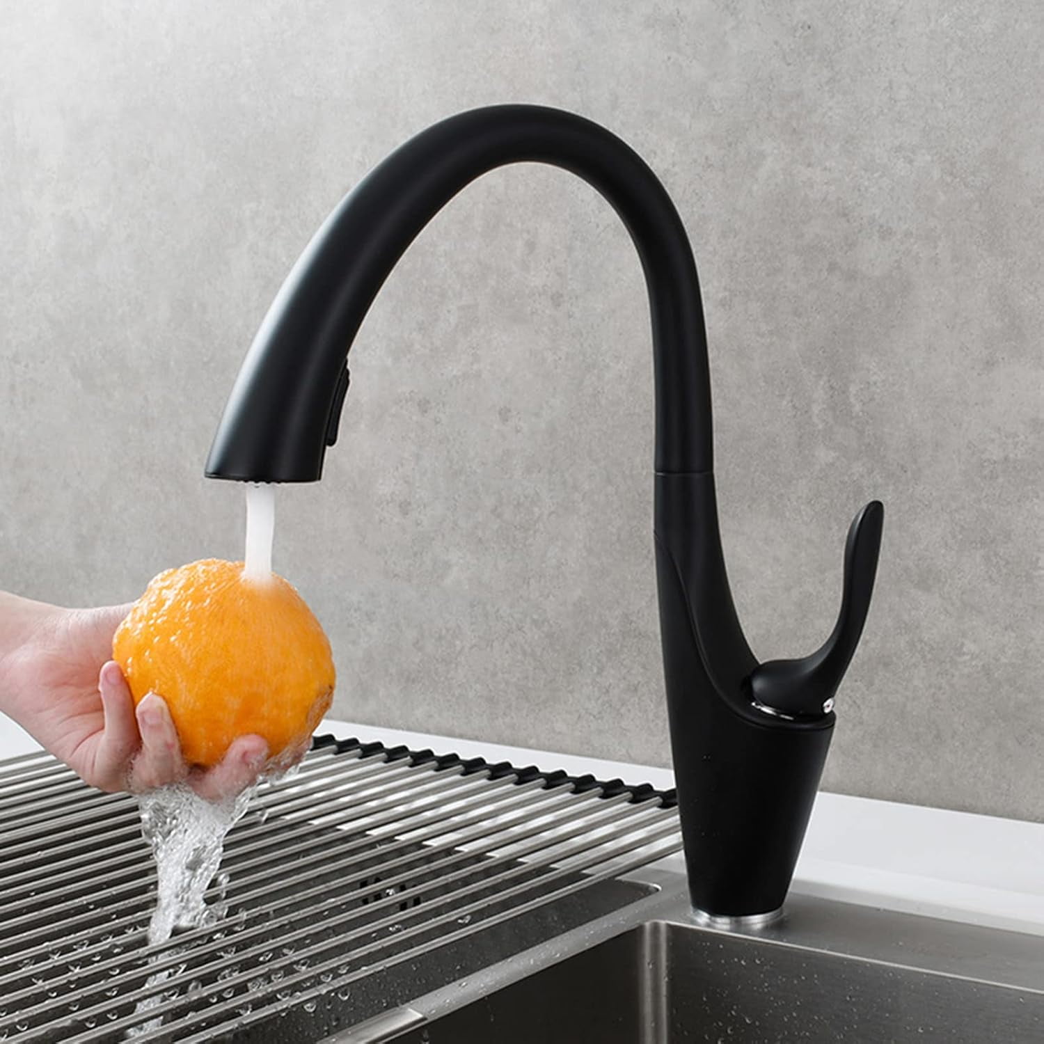 Kitchen Faucet with Pull Down Sprayer Brass Swivel Hot and Cold Water ...