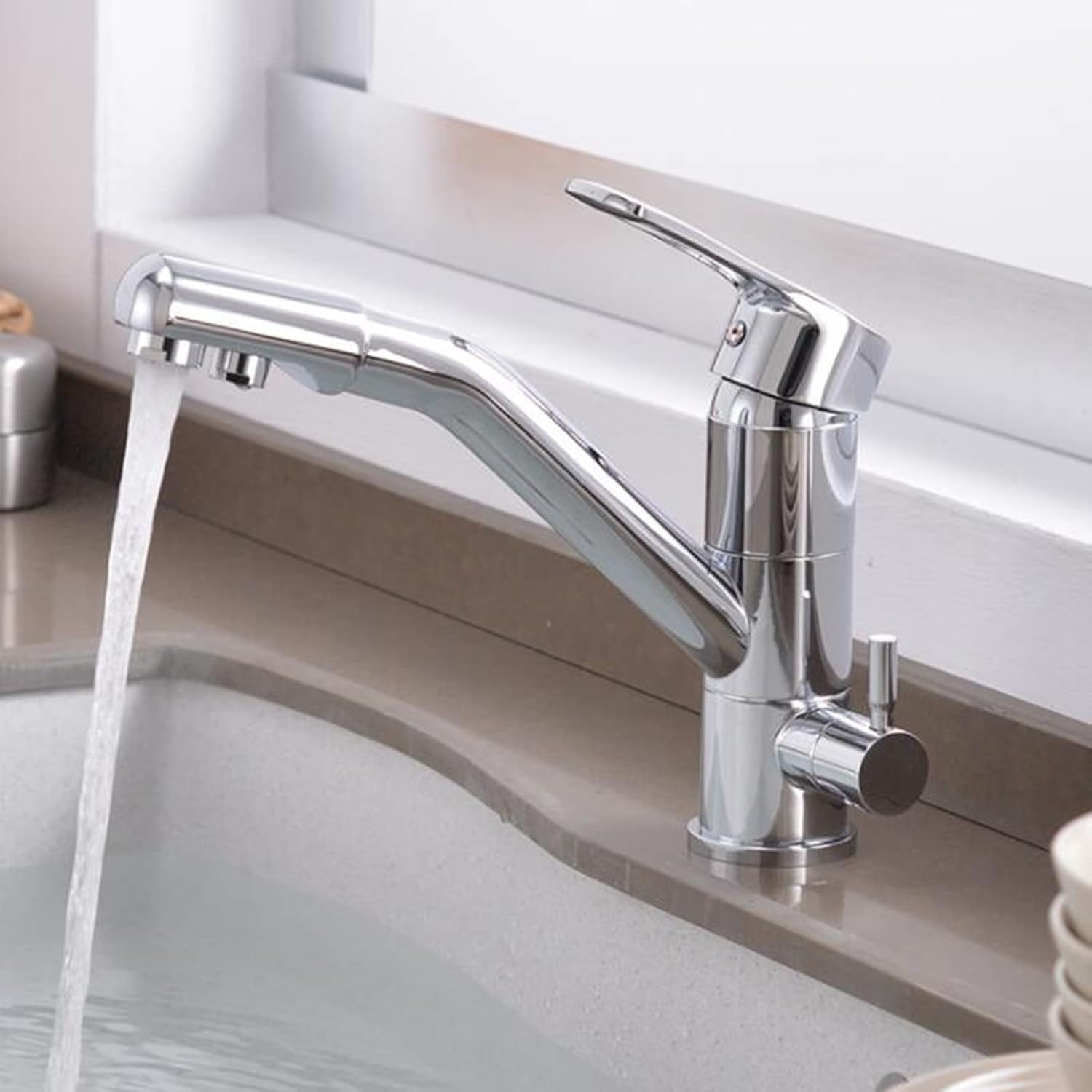 Kitchen Faucets 3 Way Faucet Brass Hot and Cold Water Swivel Multi ...