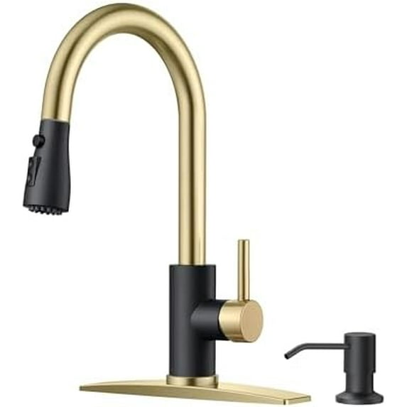 Kitchen Faucets with Soap Dispenser and Pull Down Sprayer, Bar High Arc ...