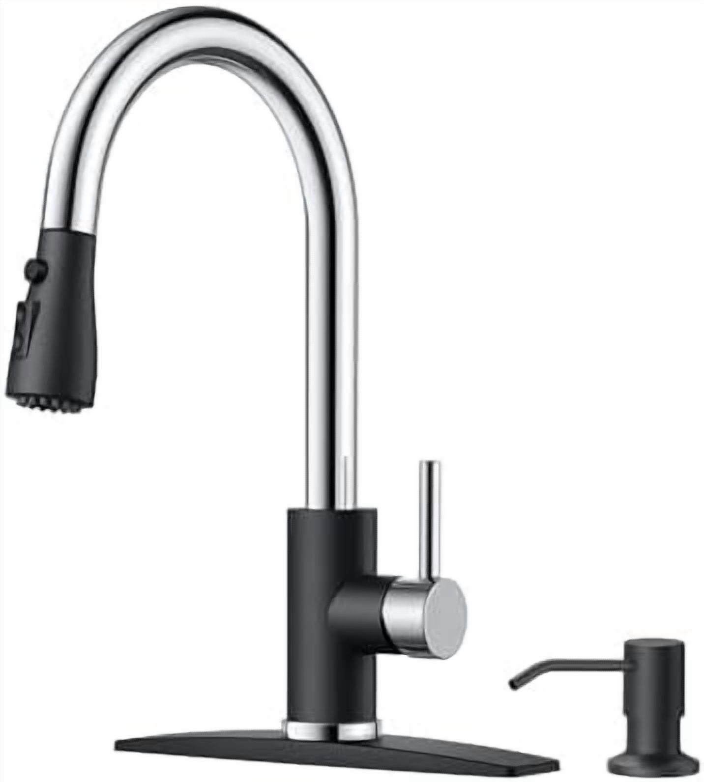 Kitchen Faucets with Soap Dispenser and Pull Down Sprayer, Bar High Arc ...