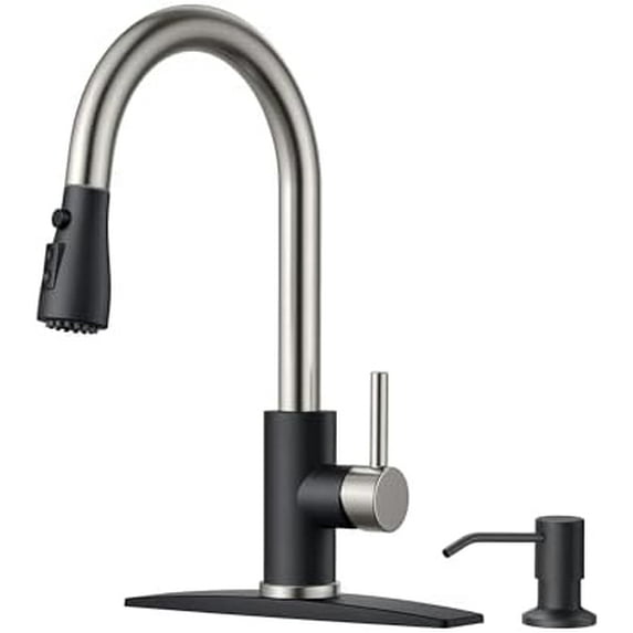 Kitchen Faucets with Soap Dispenser and Pull Down Sprayer, Bar High Arc ...