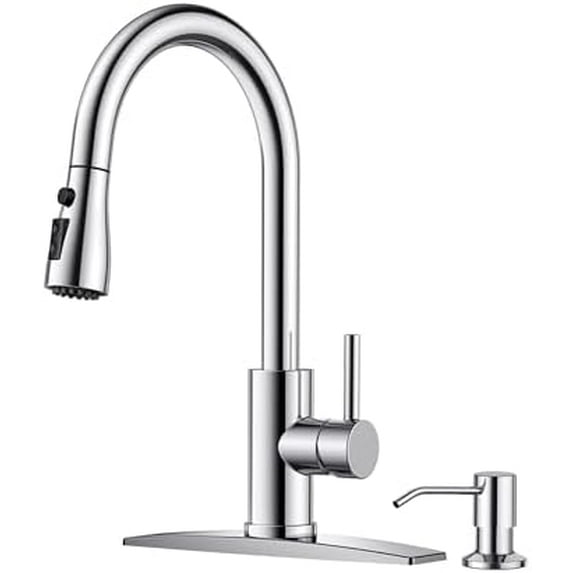 Kitchen Faucets with Soap Dispenser and Pull Down Sprayer, Chrome, Bar ...